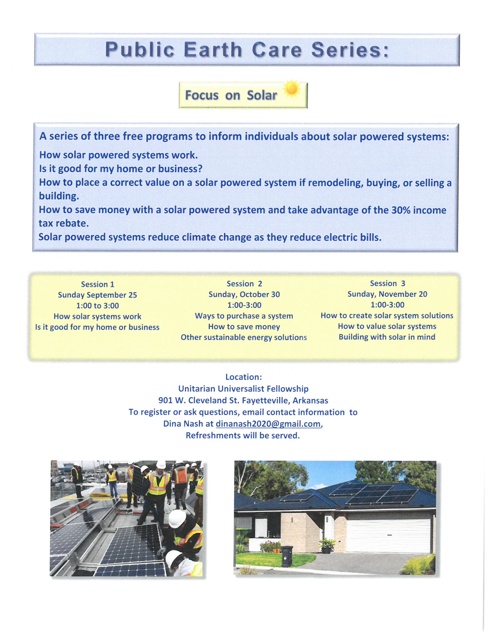 UUFF’s Fall Earth Care Series Session 2 of 3 – “Focus on Solar” – at ...